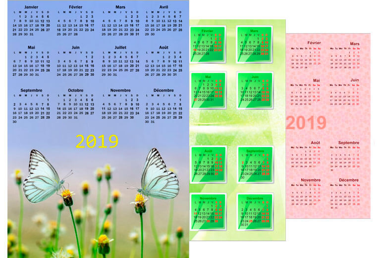 Modèles de calendriers photo 2019